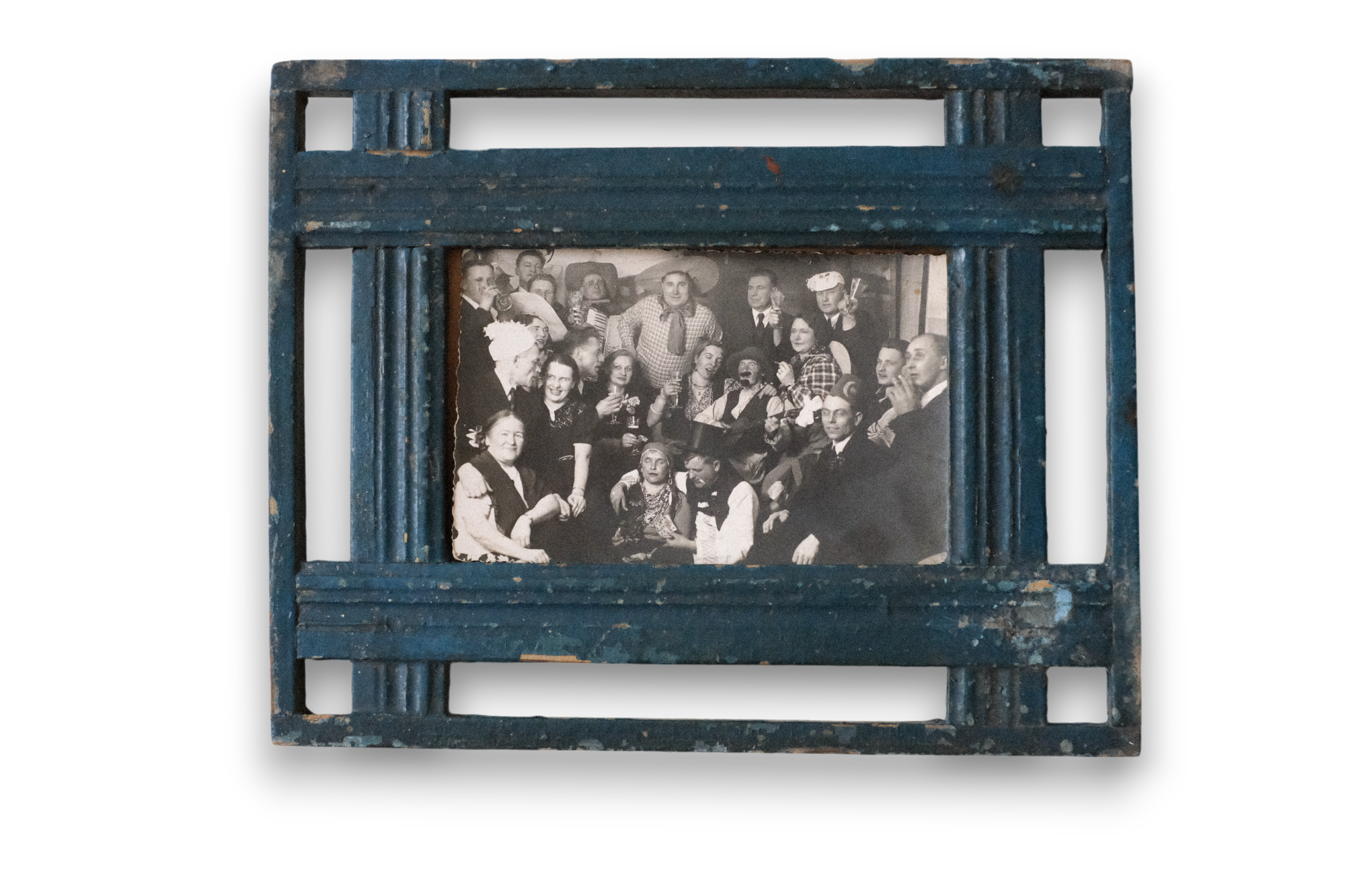 Blue Folk Art Frame with Antique Party Photo – AUGUST